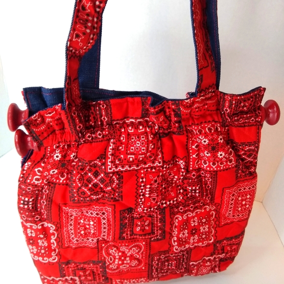 Handmade | Bags | Vintage 7s Red Quilt Bandana Purse Vintage Boho ...